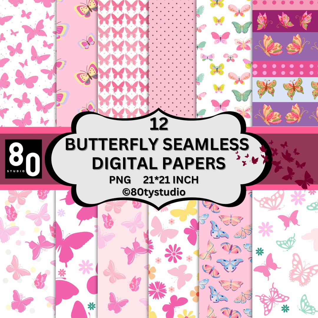 Butterflies Digital Paper Pack, Spring, Flower Digital, Floral, Pink ...