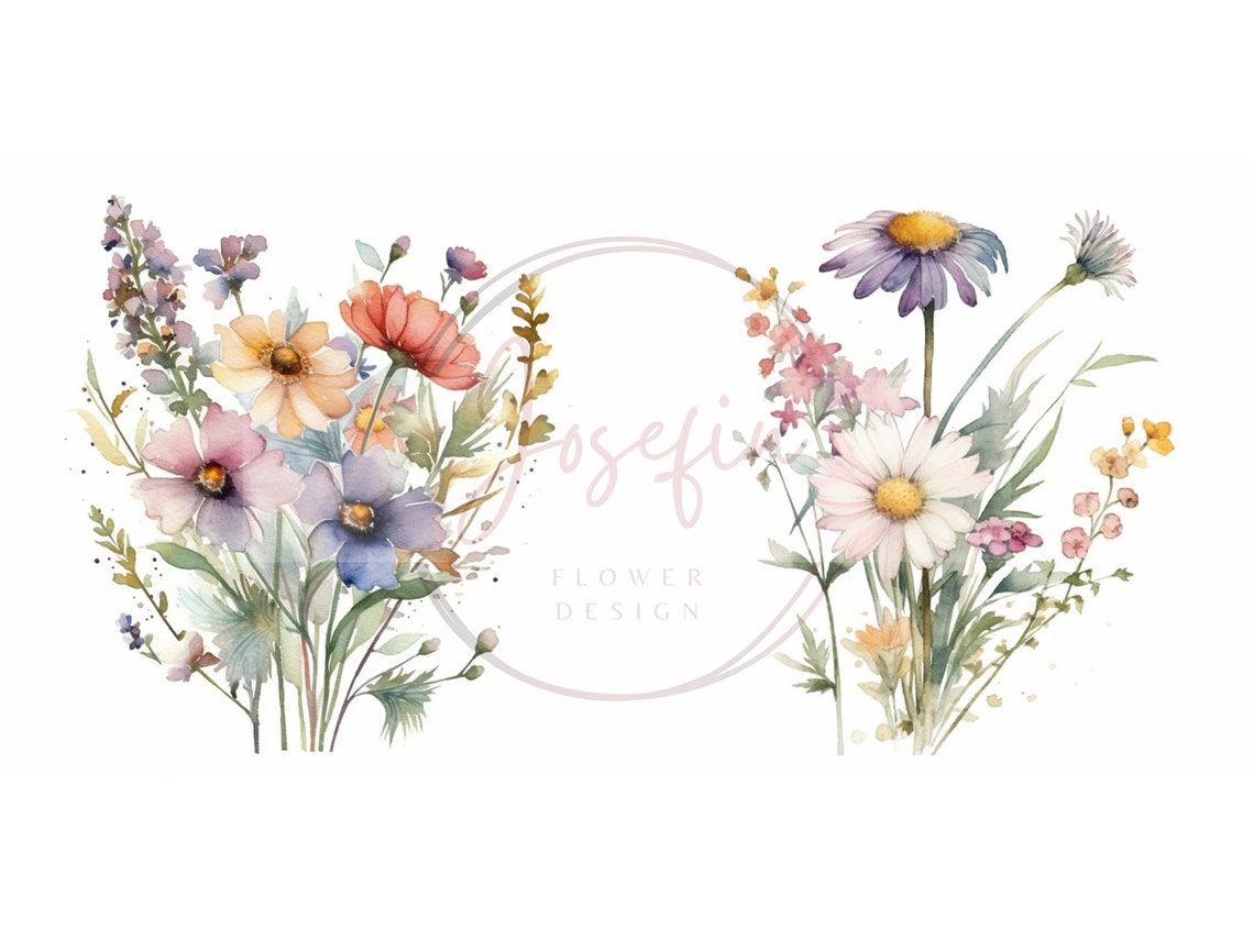 Pastel Watercolor Wildflower Clipart Bundle Delicate Blossoms in Soft ...