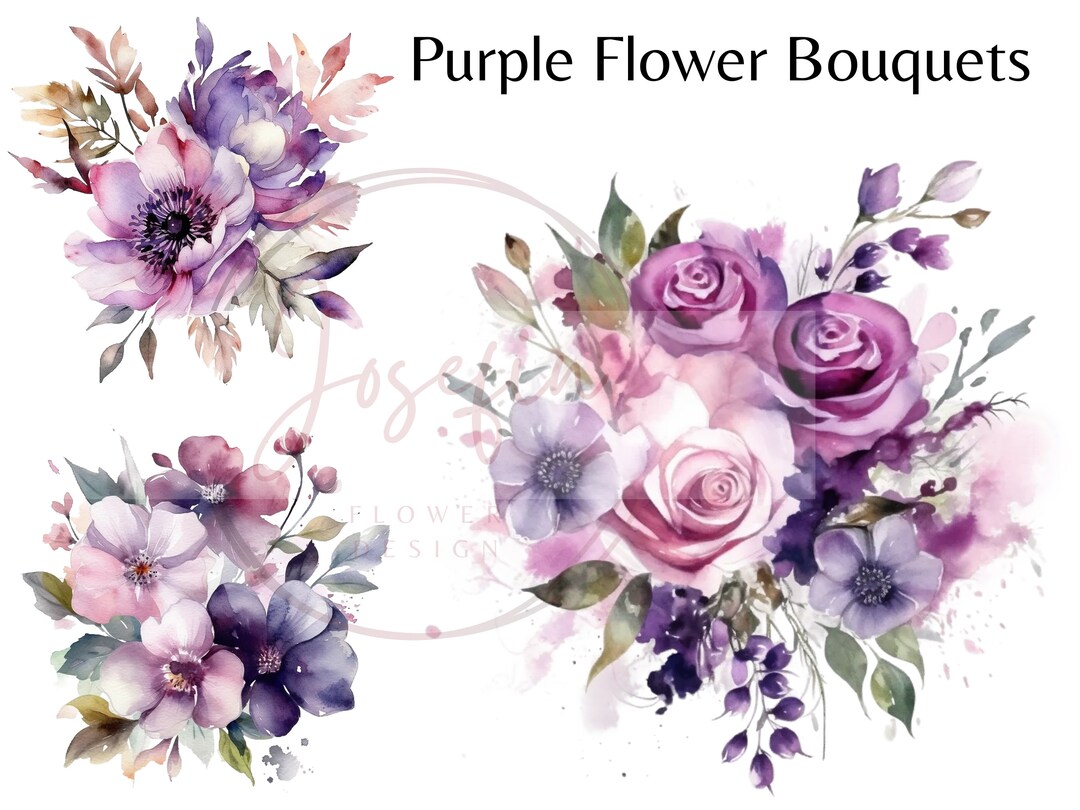 Purple Flower Bouquet Bundle Clipart Pngs for Commercial Use - Etsy