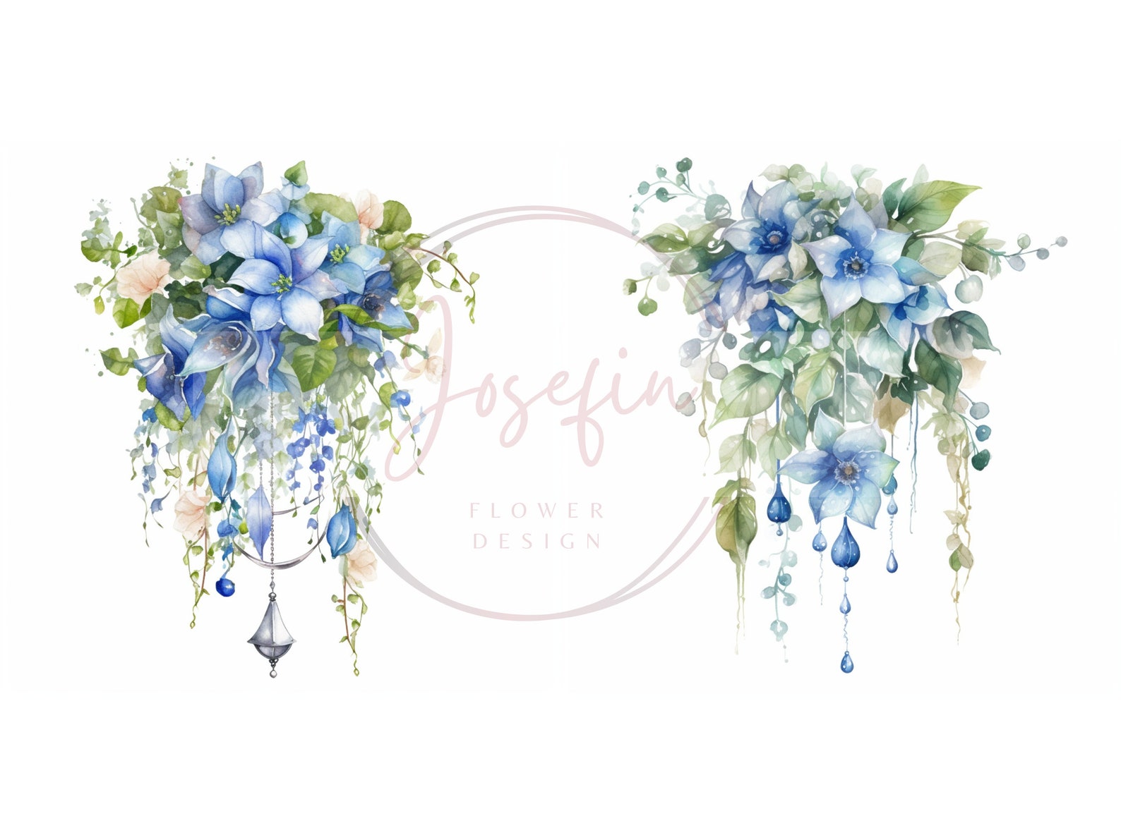 Watercolor Blue Hanging Flower Bouquets - Etsy