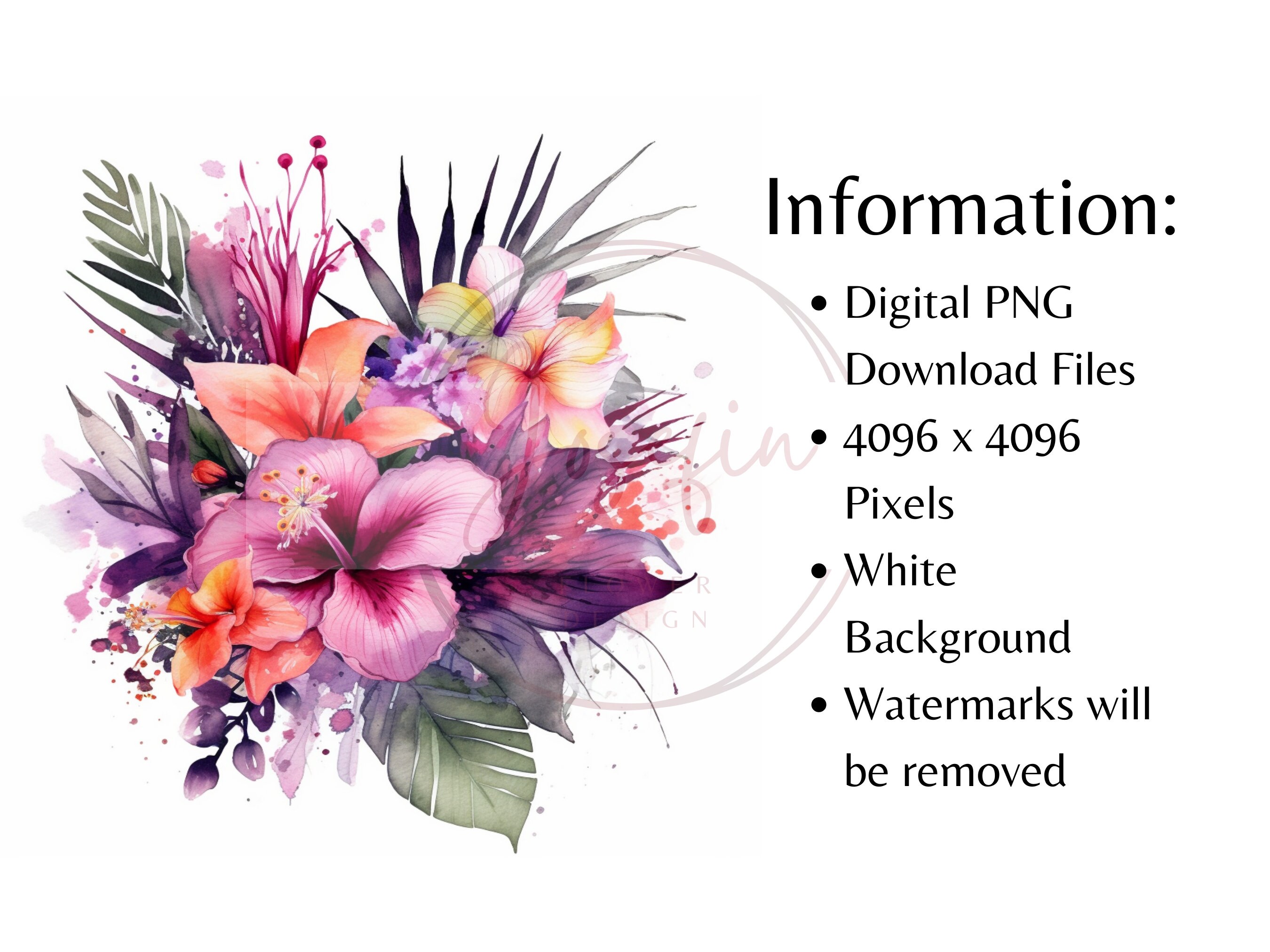 Watercolor Tropical Flower Clipart PNG, Pink Tropical Flower Bouquets ...