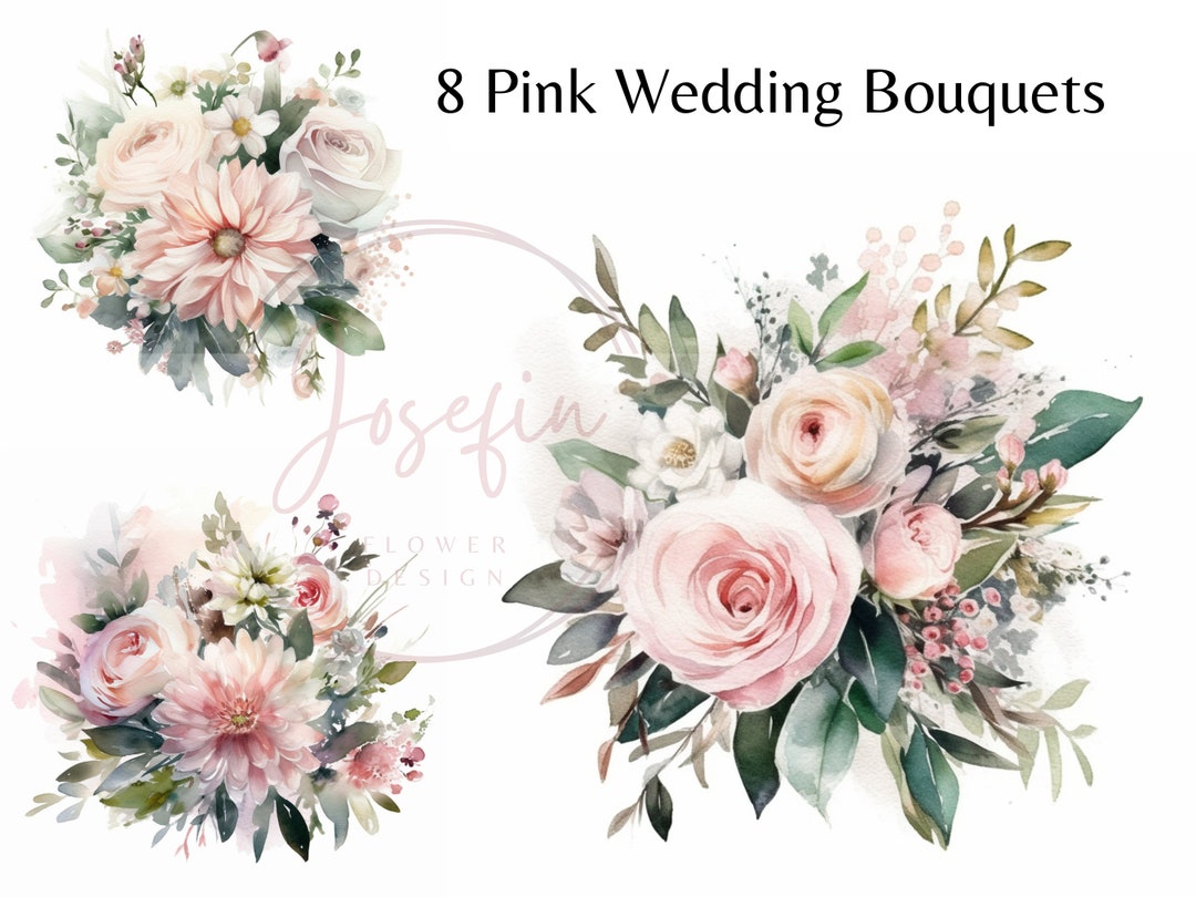Matte Rose Gold Flower Clipart Watercolor Dusty Pink Wedding Bouquets ...