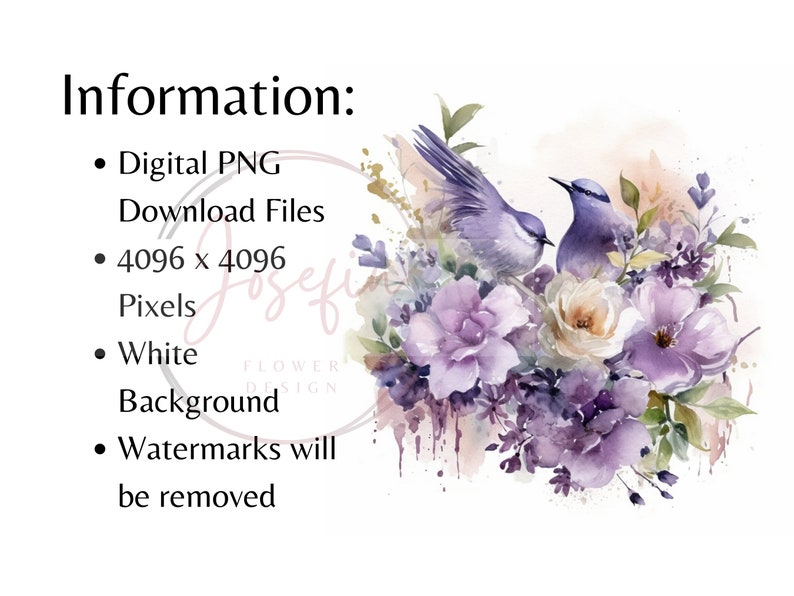 Watercolor Violet Bouquets With Birds - Etsy