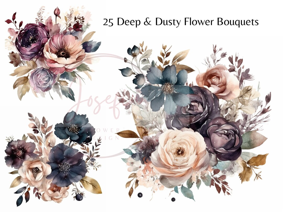 Watercolor Flowers in Deep and Dusty Colors - Etsy