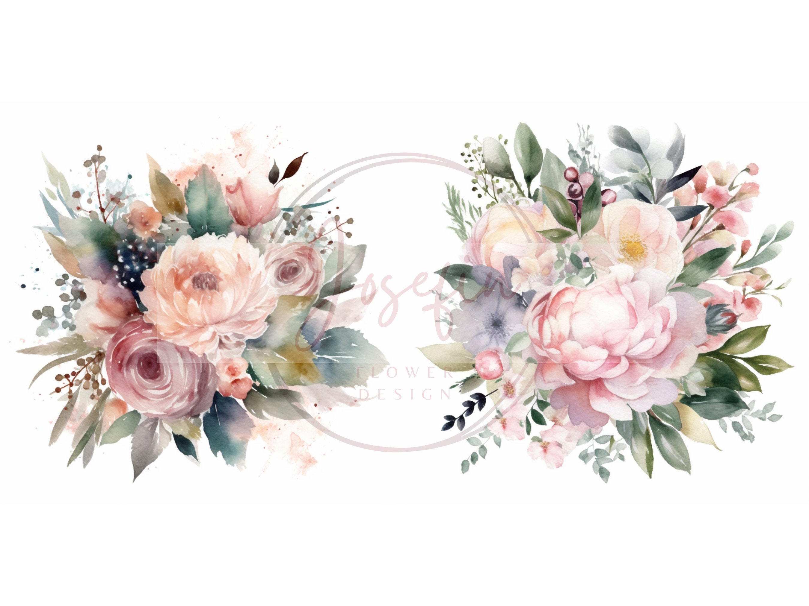 Matte Rose Gold Flower Clipart Watercolor Dusty Pink Wedding Bouquets ...