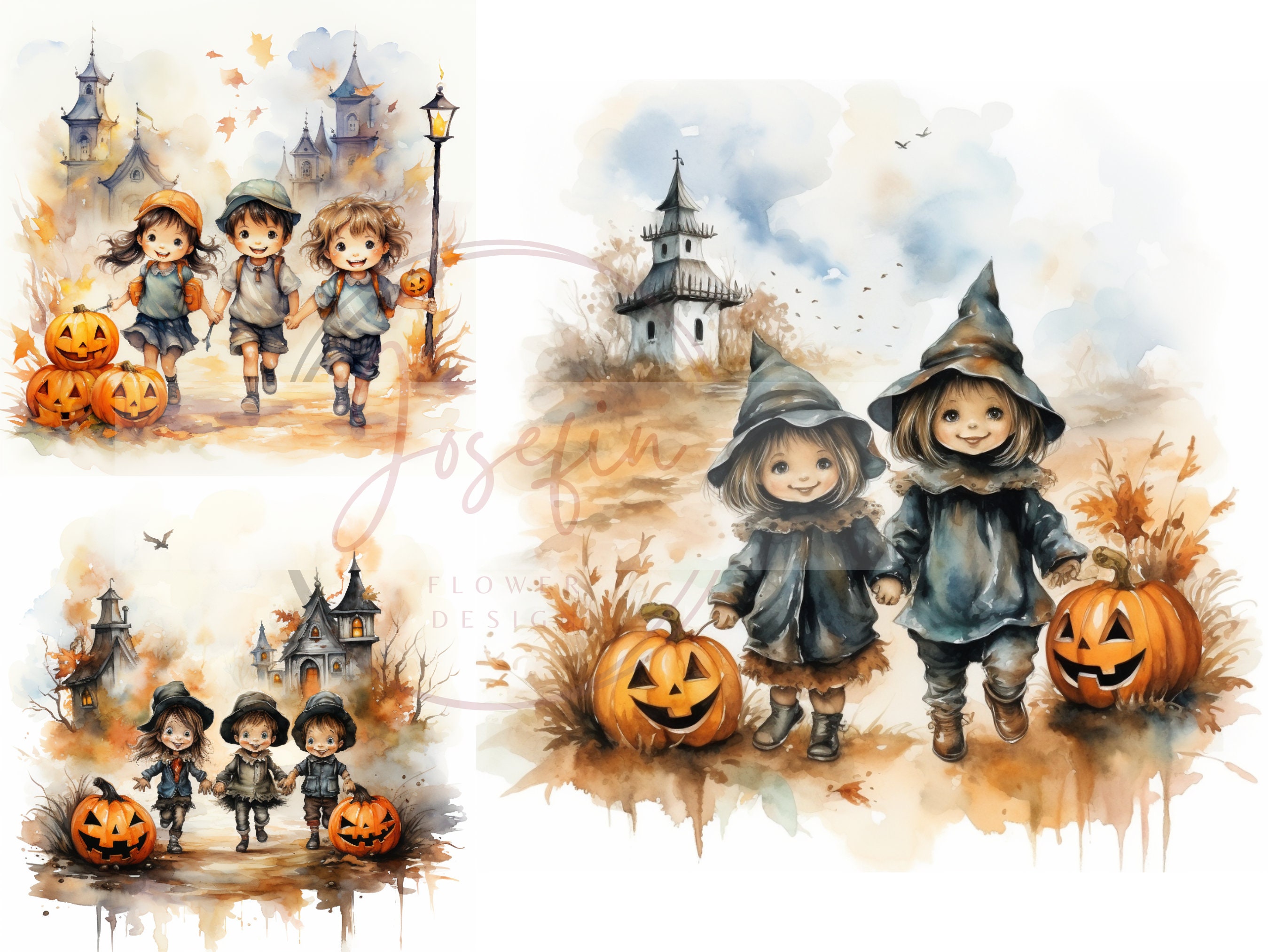 Cute Halloween Watercolor Clipart Bundle, Instant Download PNG, Free ...