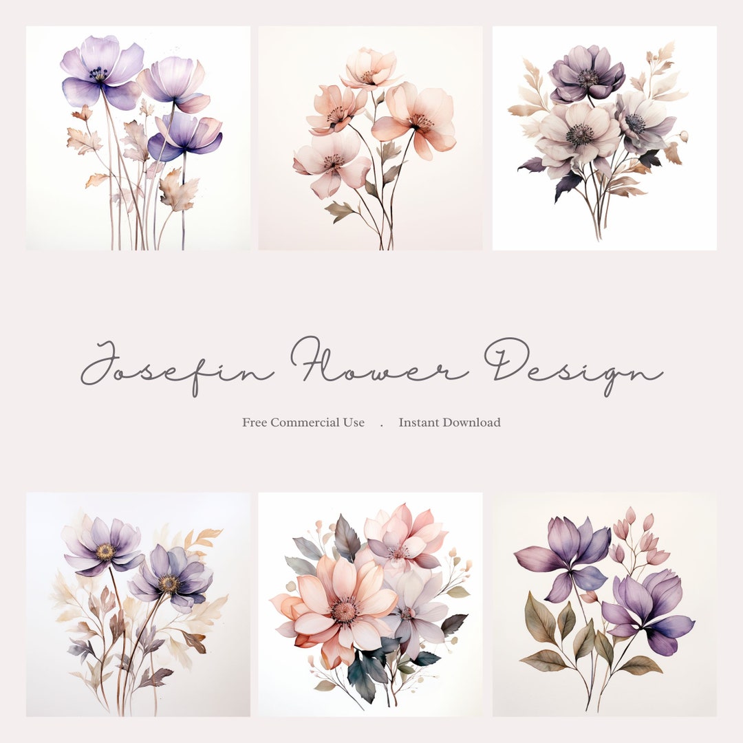 Boho Floral Clip Art Watercolor Bundle - Neutral and Soft Matte Color ...