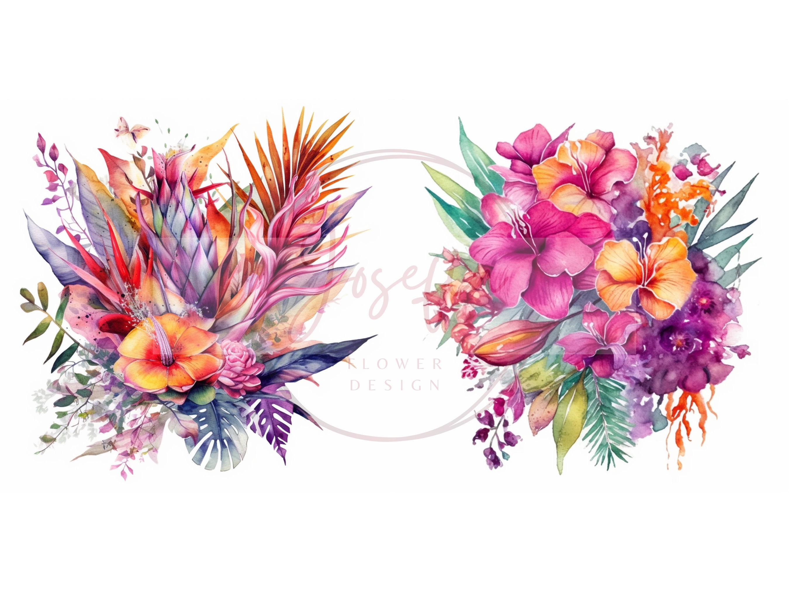 Watercolor Tropical Flower Clipart PNG, Pink Tropical Flower Bouquets ...