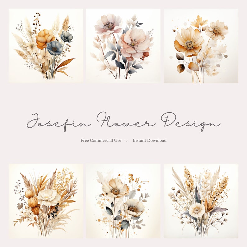 Boho Florals Neutral Watercolor Clip Art Fall Autumn Clipart Flower ...