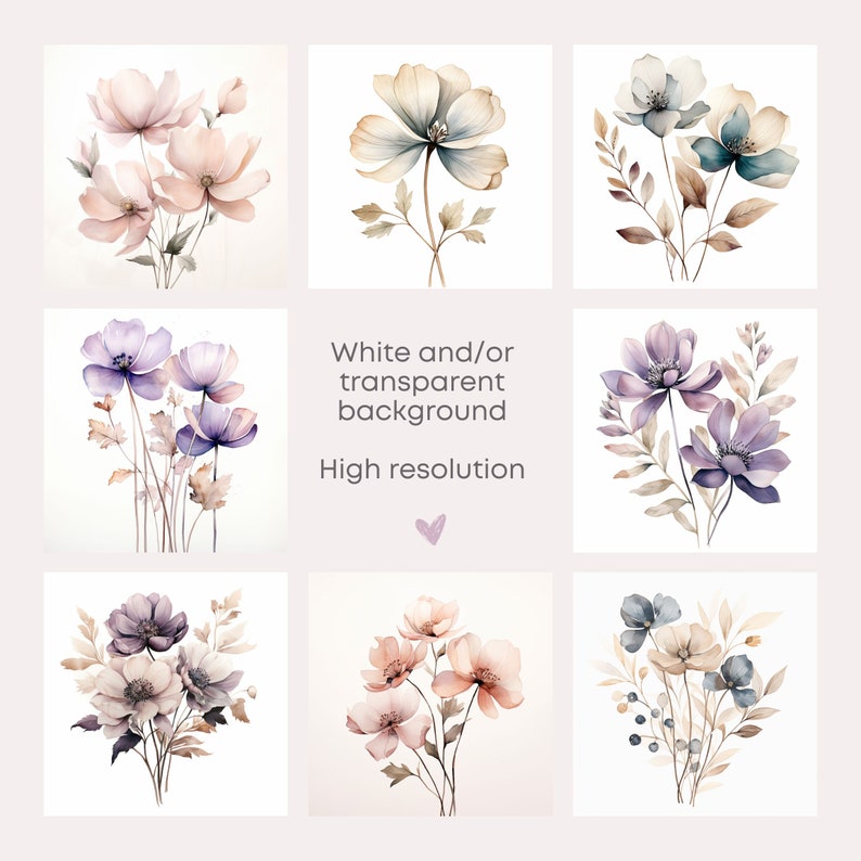 Boho Floral Clip Art Watercolor Bundle - Neutral and Soft Matte Color ...