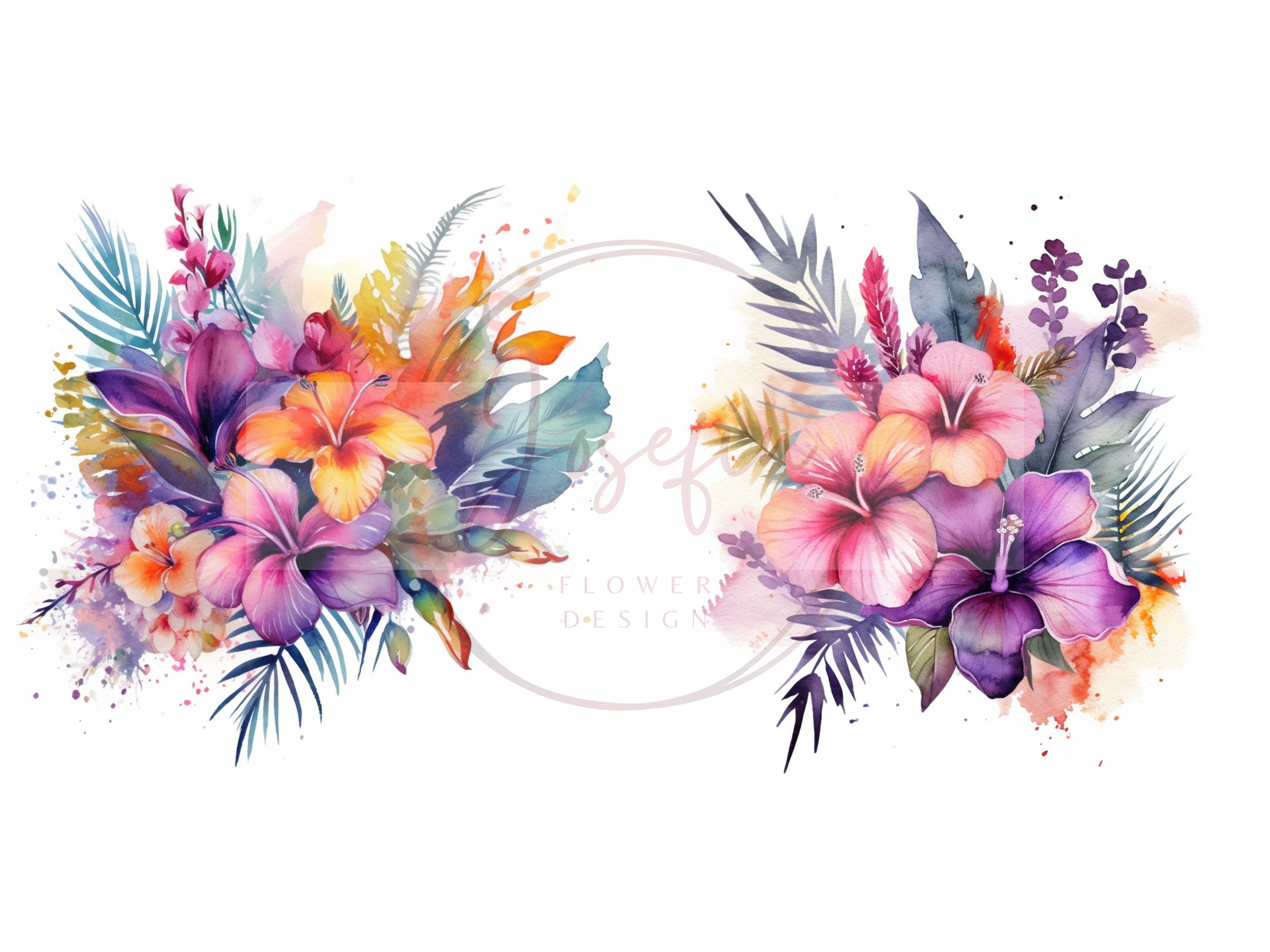 Watercolor Tropical Flower Clipart PNG, Pink Tropical Flower Bouquets ...