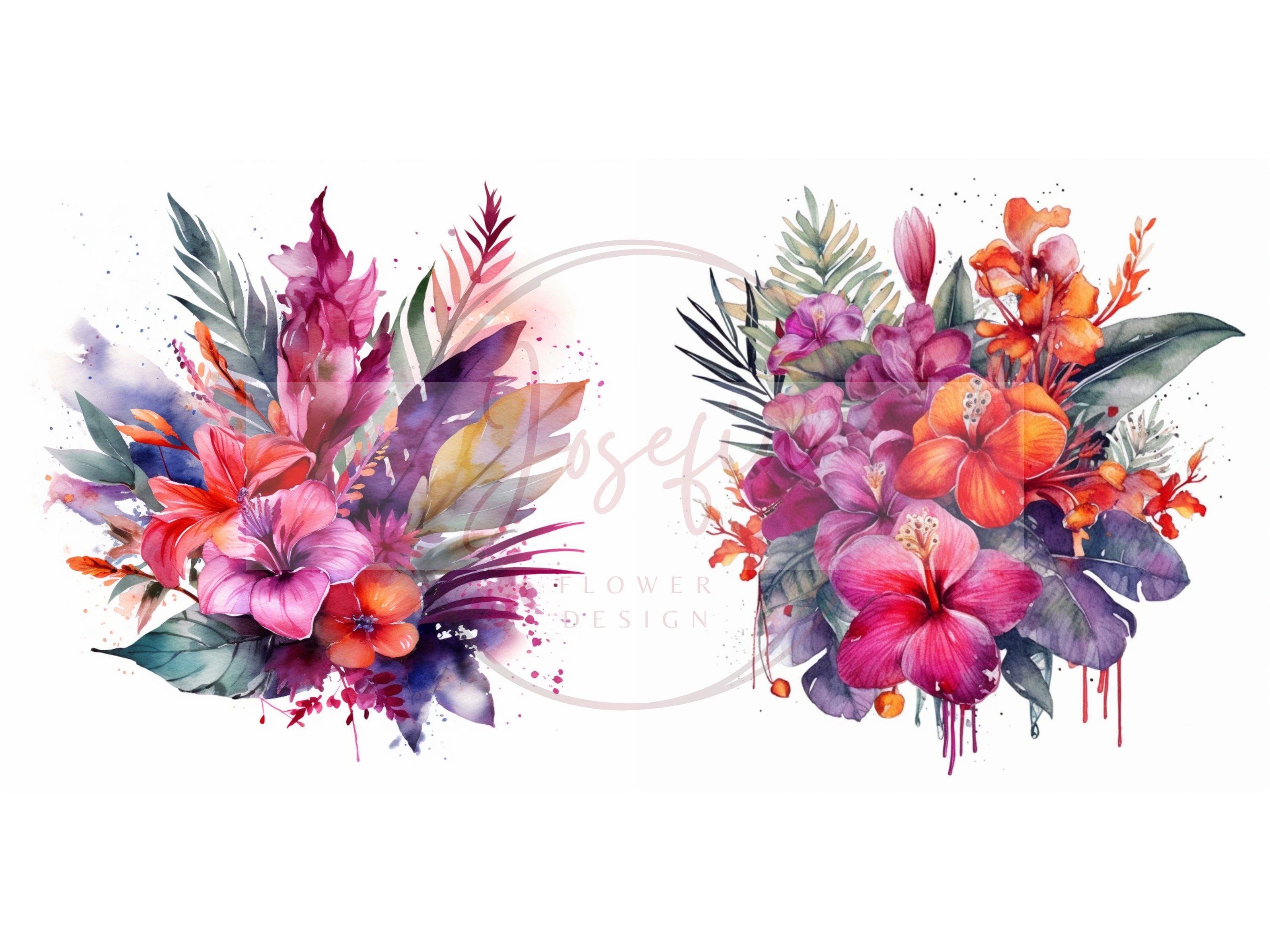 Watercolor Tropical Flower Clipart PNG, Pink Tropical Flower Bouquets ...