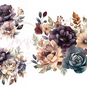 Watercolor Flowers in Deep and Dusty Colors - Etsy