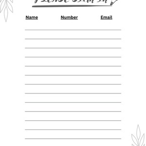 Printable Sign in Sheet, Sign up Sheet, Sign in Form, Event Sign in ...