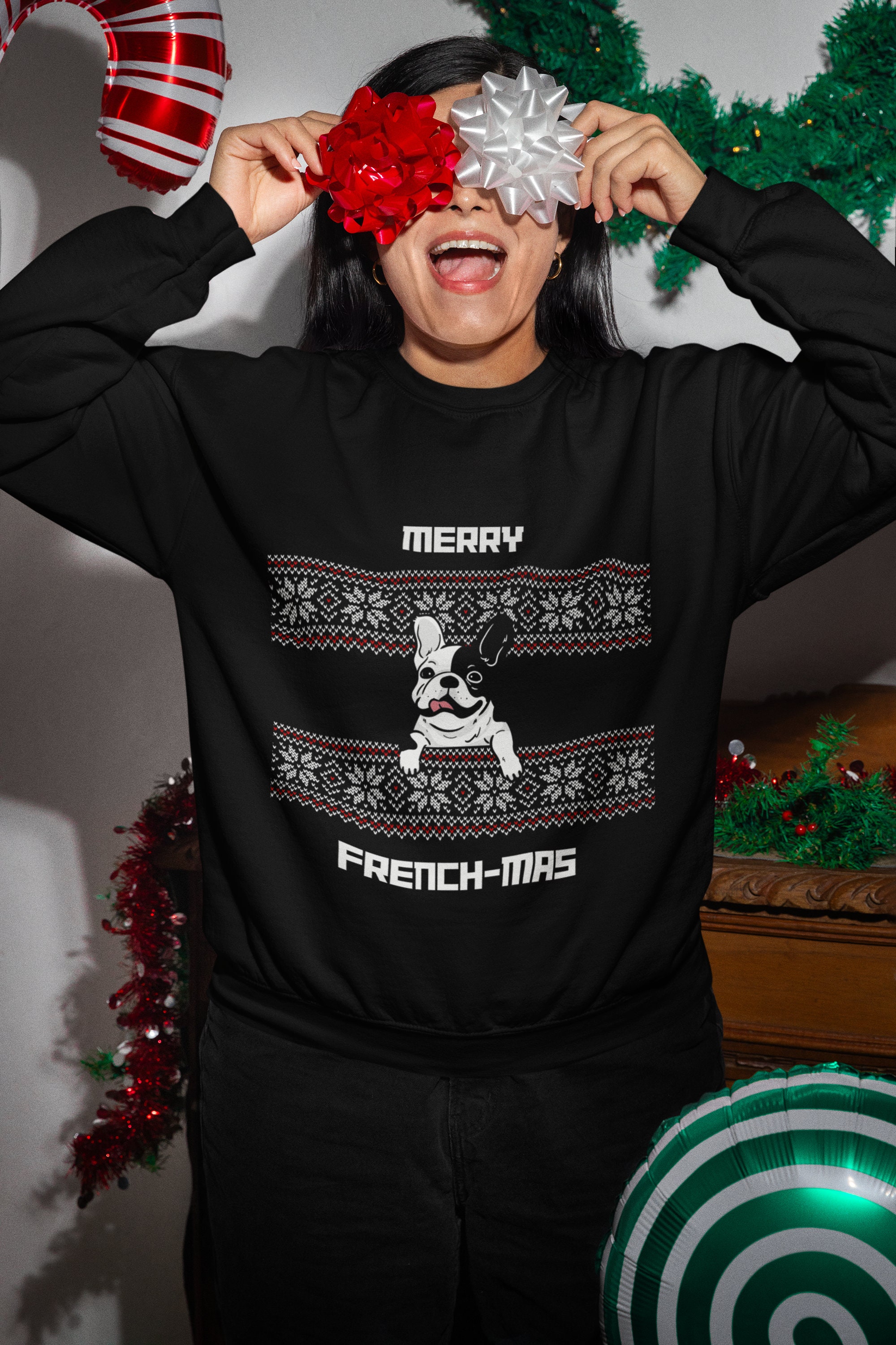 French Bulldog Ugly Christmas Sweater, Merry French-mas, Frenchie Ugly ...