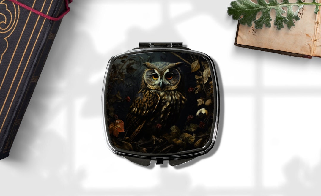 Owl Compact Mirror Moody Vintage Art Dark Floral Art Dark Acedemia Dark ...