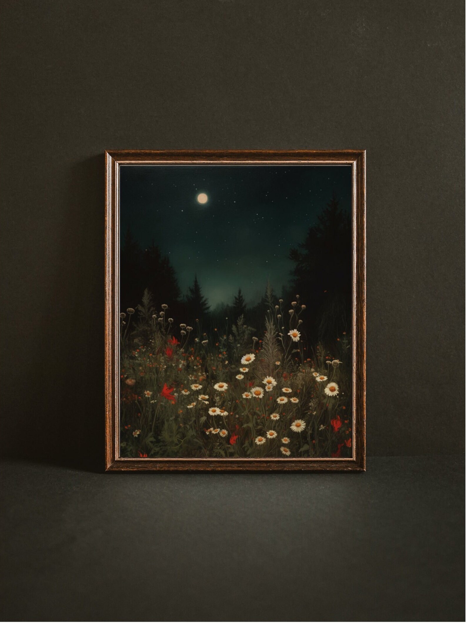 Moon and Flower Field - Dark Cottagecore - Moody Vintage Art - Dark ...