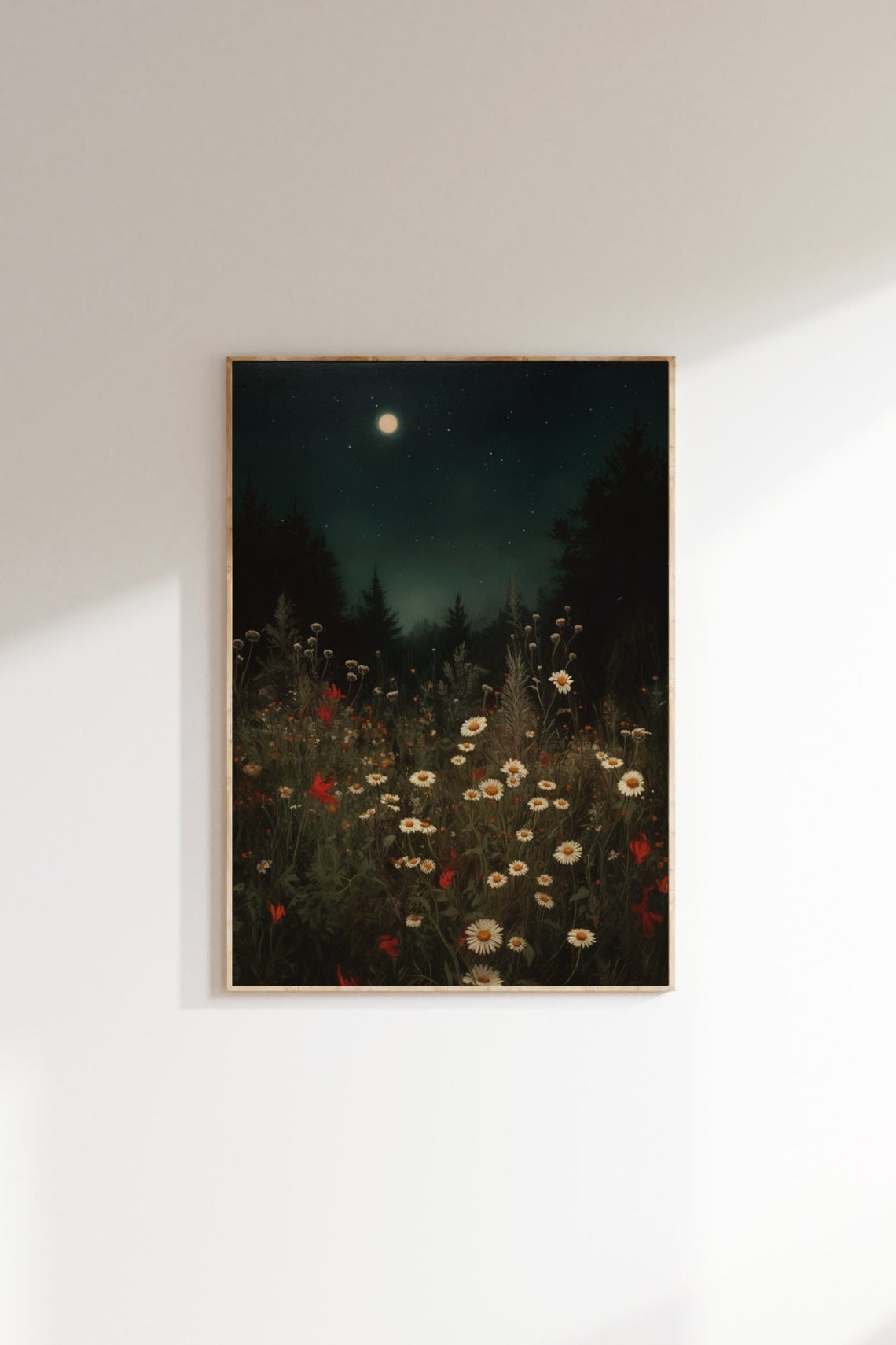 Moon and Flower Field - Dark Cottagecore - Moody Vintage Art - Dark ...