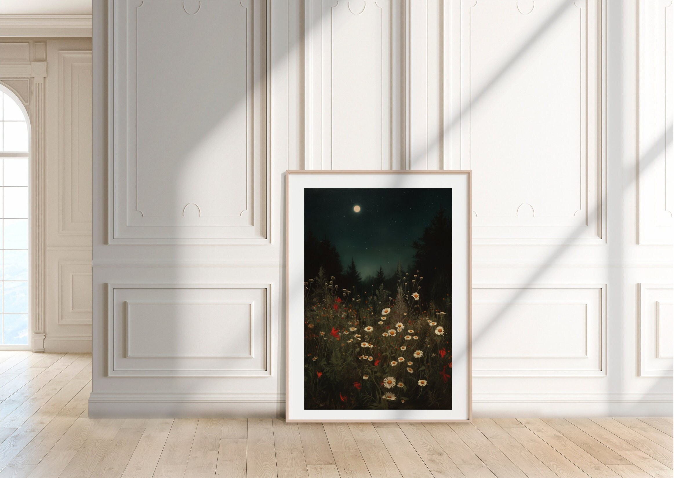 Moon and Flower Field - Dark Cottagecore - Moody Vintage Art - Dark ...