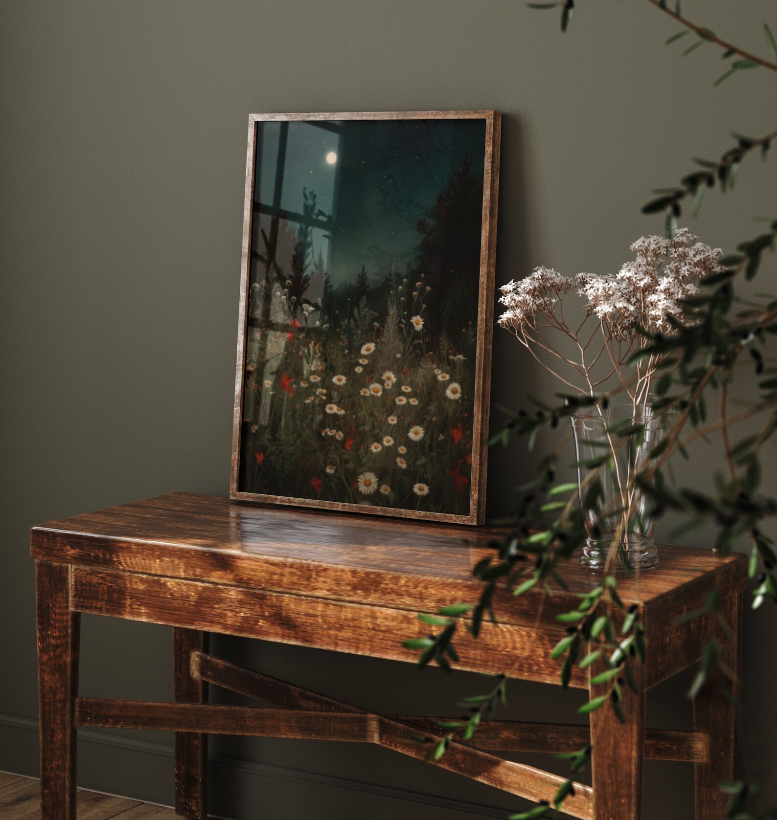 Moon and Flower Field - Dark Cottagecore - Moody Vintage Art - Dark ...