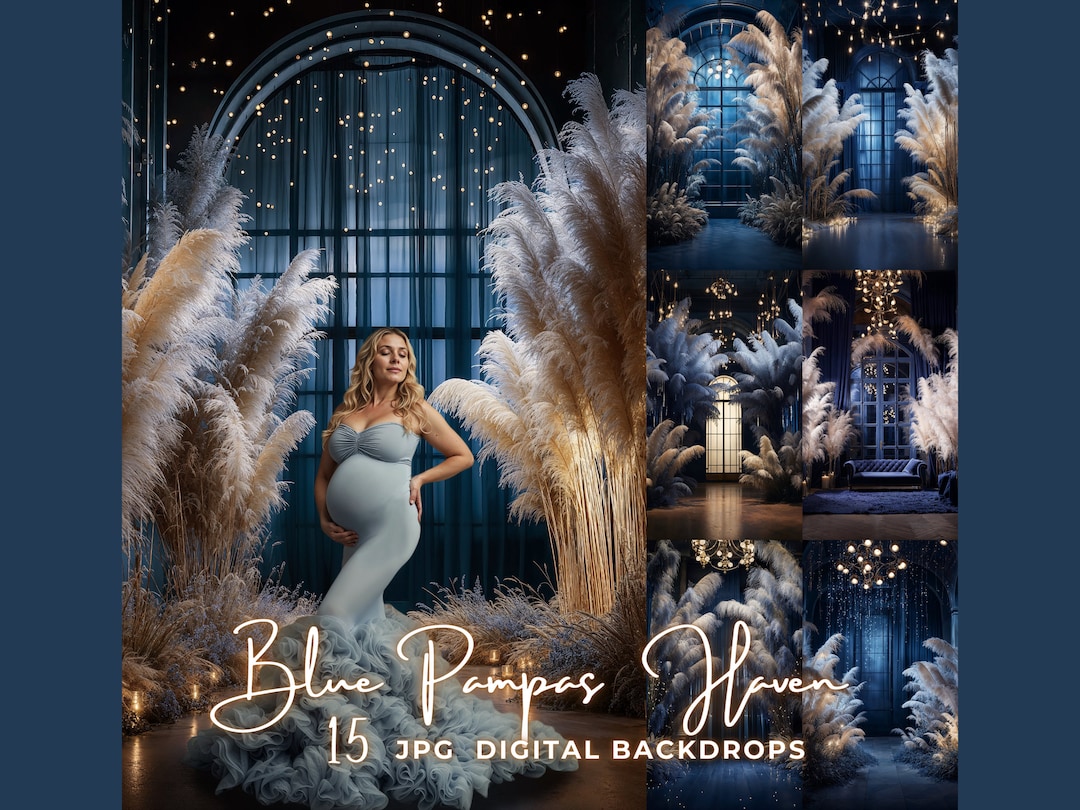 Blue Boho Digital Backdrop – Blue Maternity Photography Background ...