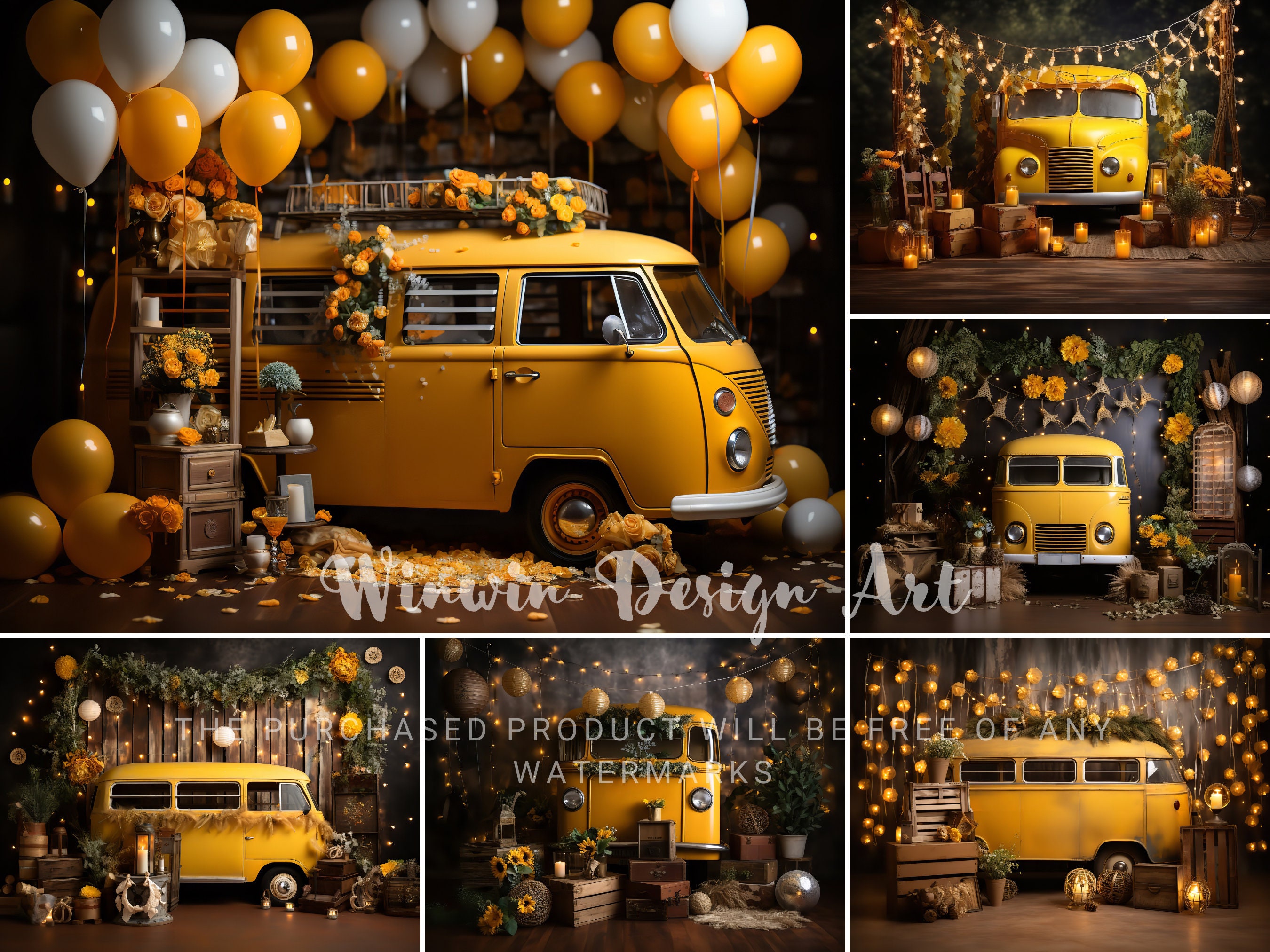 Yellow Bus Digital Cake Smash Backdrop Wheels on the Bus Backdrop Baby ...