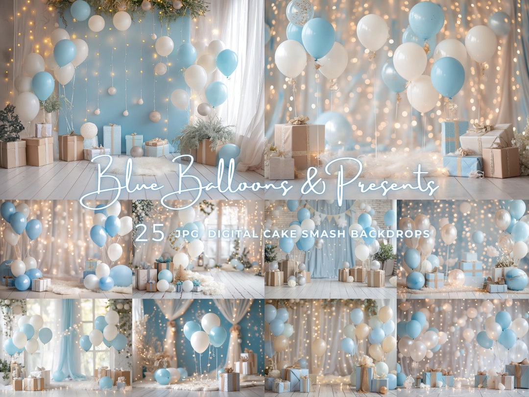 25 Baby Blue Balloons Digital Photography Backdrop Balloons Baby ...