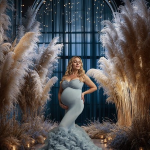 Blue Boho Digital Backdrop – Blue Maternity Photography Background ...