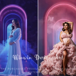 Neon Arch Digital Backdrop Multicolor Neon Digital Background Photoshop ...