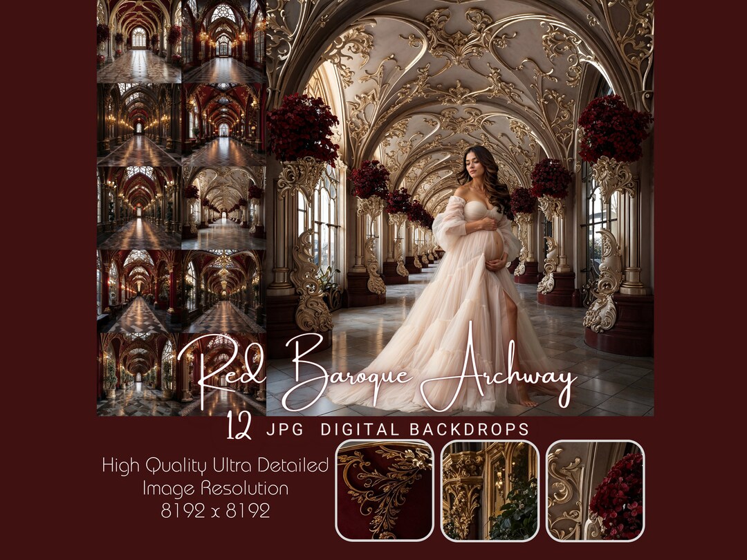 Red Baroque Digital Background – Burgundy Maroon Studio Backdrop, Grand ...