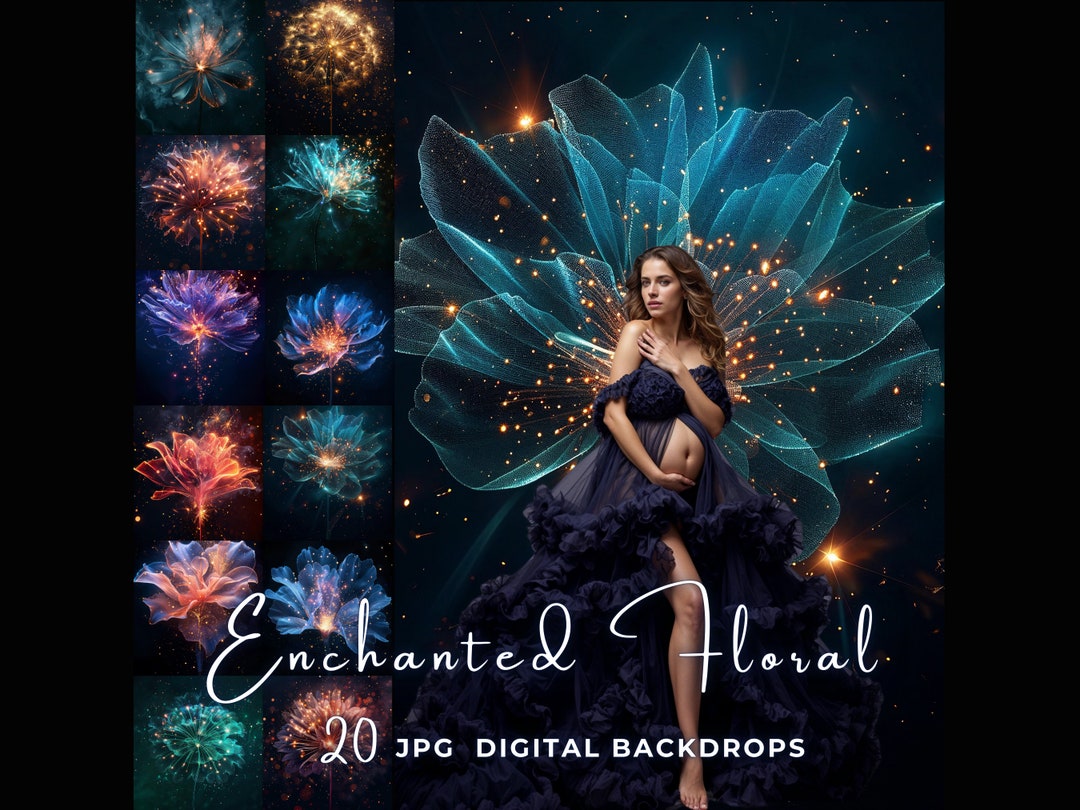 Enchanted Floral Digital Backdrop Black Flower Digital Background ...