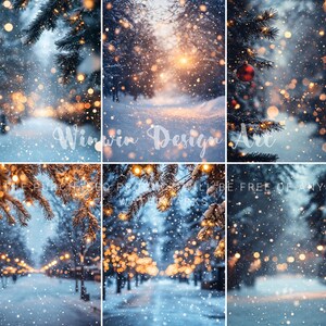 Bokeh Winter Scene Digital Backdrop Christmas Photography Background Winter Holiday Background ...