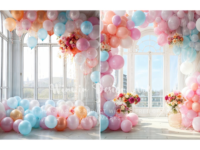 Colorful Pastel Balloon Digital Backdrop Balloon Digital Background ...
