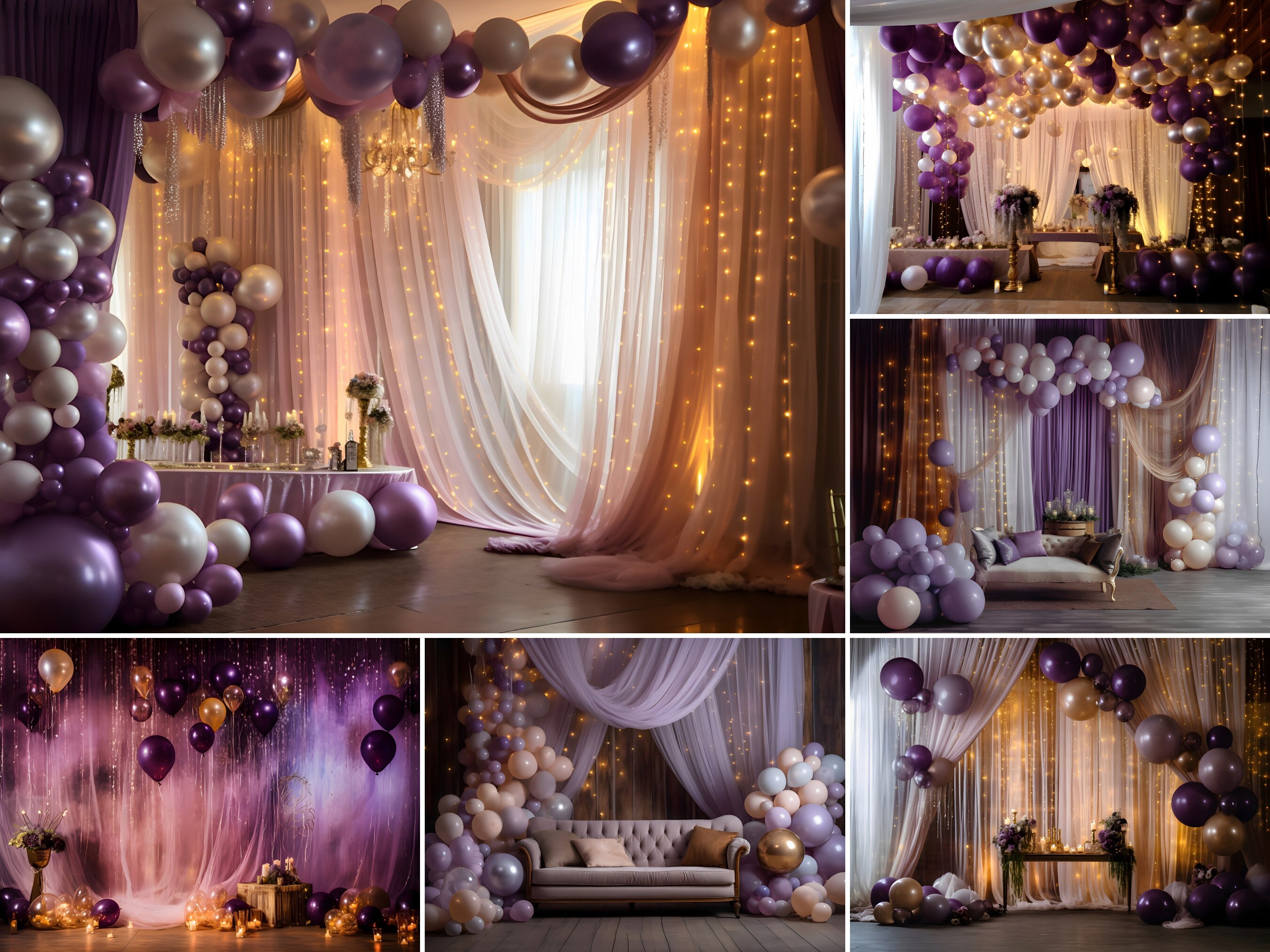 Purple Balloon Digital Backdrop Purple Gold Balloons for Wedding ...