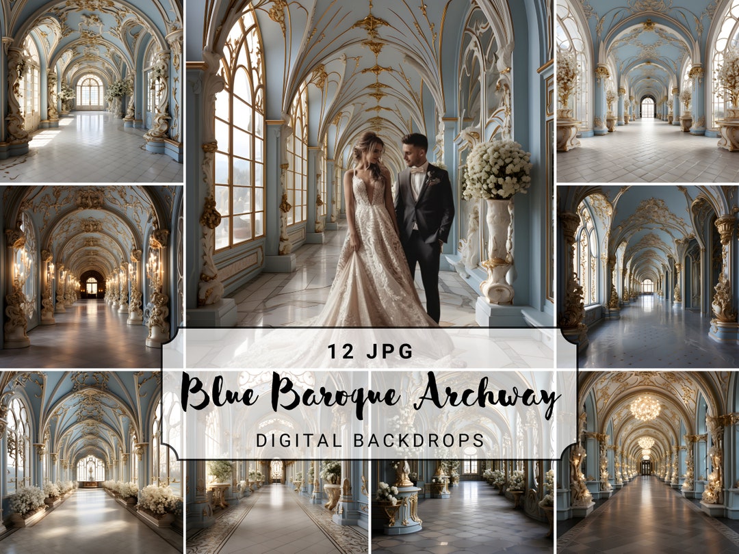 Blue Baroque Digital Backdrop Baroque Wedding Digital Background Blue ...