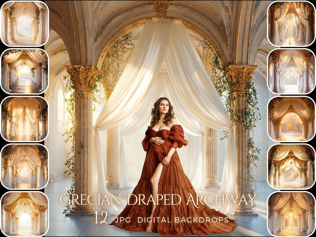 Grecian Draped Archway Digital Backdrop – Elegant Maternity Portrait ...