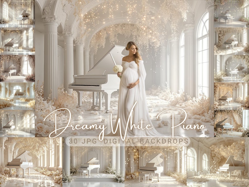 White Piano Digital Photography Backdrop White Castle Room Backdrop ...