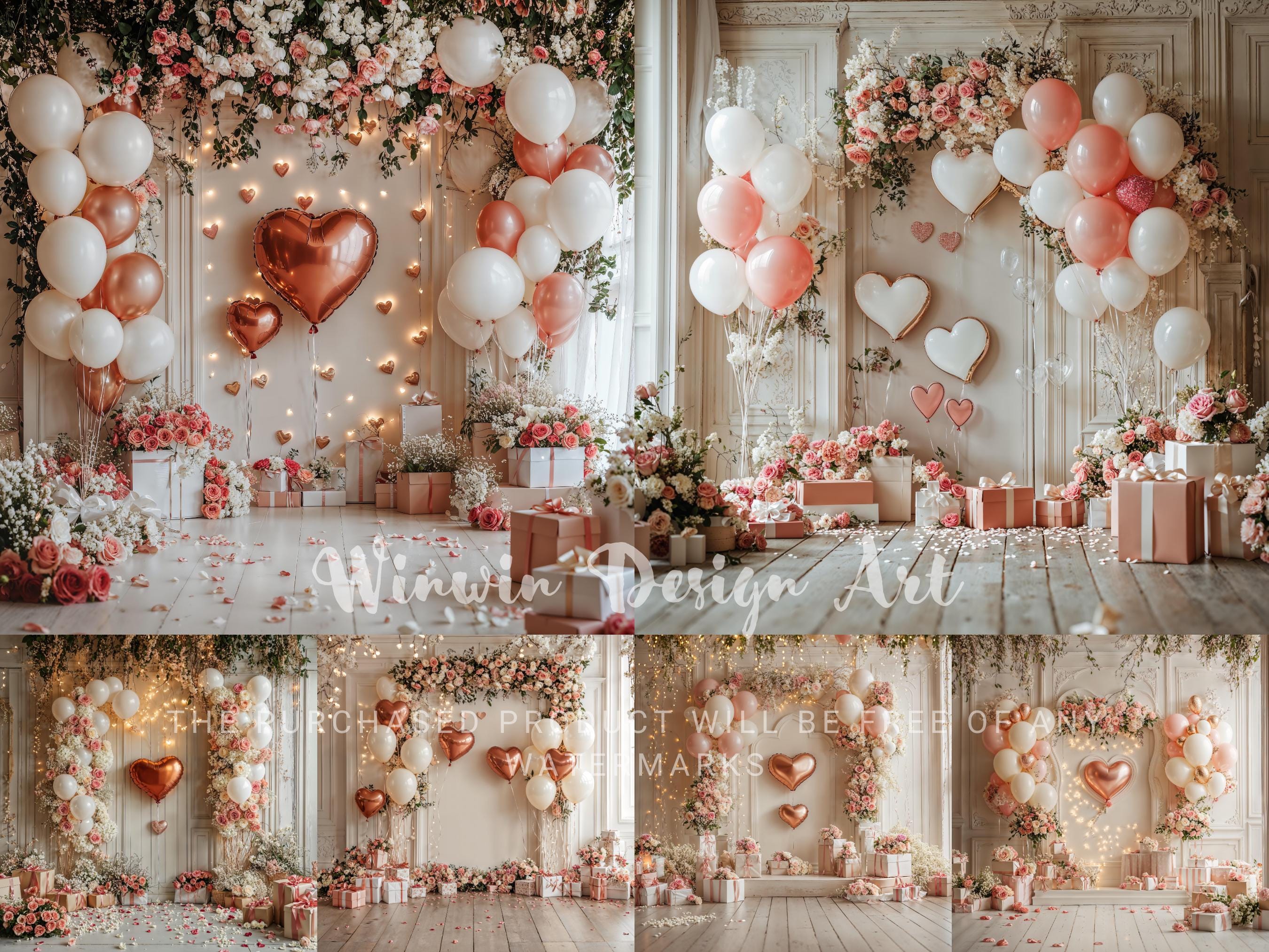 Valentine's Floral Digital Backdrop Valentine's Day Background Sweet ...