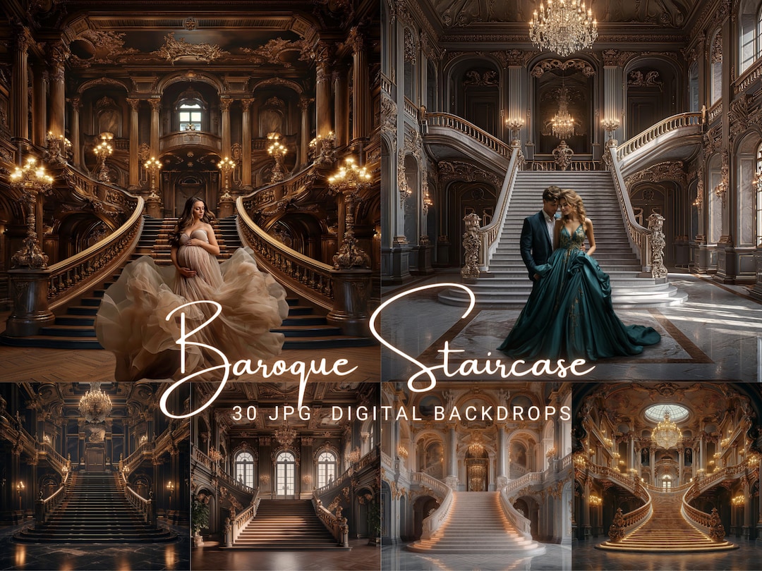 Baroque Staircase Digital Photography Backdrop Grand Stairs Wedding ...