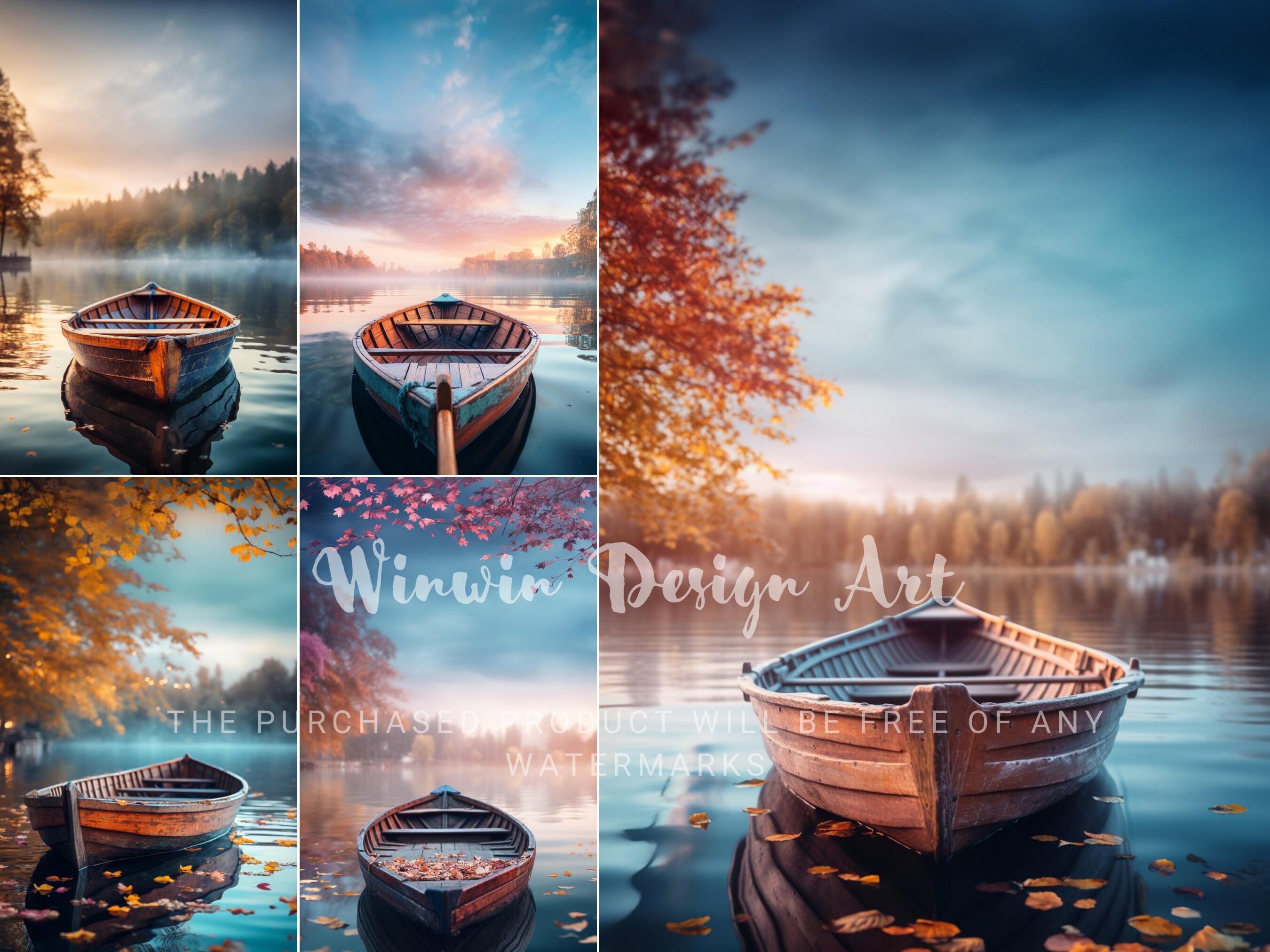 Romantic Boat Digital Backdrop Boat Scenery Digital Background ...