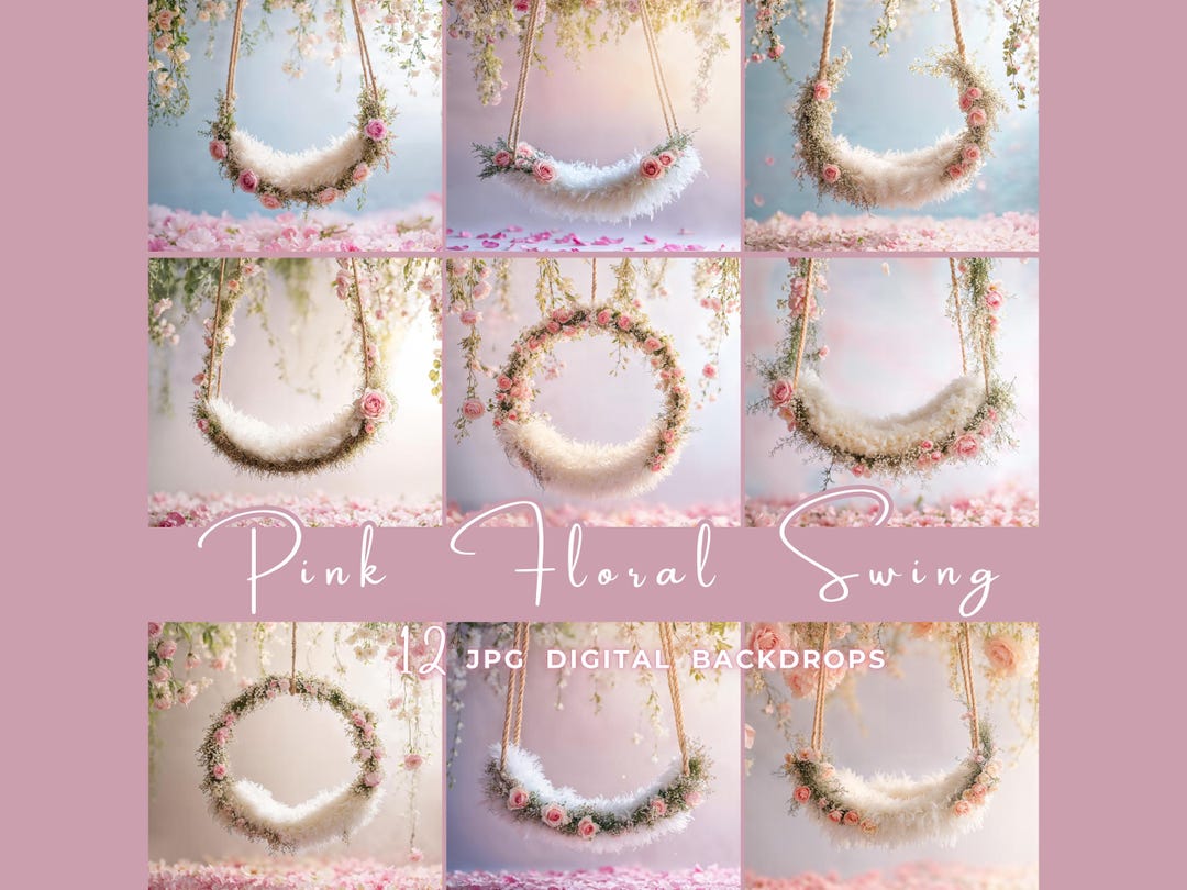 Newborn Digital Backdrop Pink Floral Swing, Baby Girl Photography ...