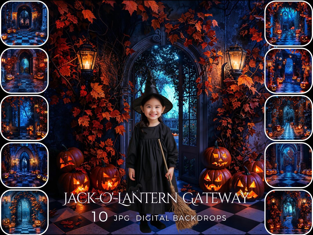 Jack-o'-lantern Gateway Digital Backdrop – Halloween Pumpkin Archway ...