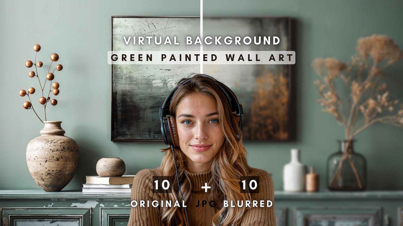 Green Painted Wall Art Zoom Background for Virtual Meetings, Wall ...