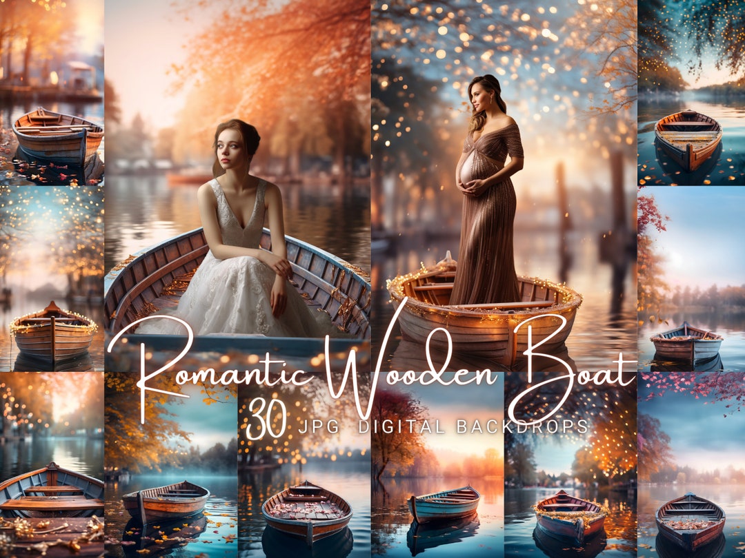 Romantic Boat Digital Backdrop Boat Scenery Digital Background ...