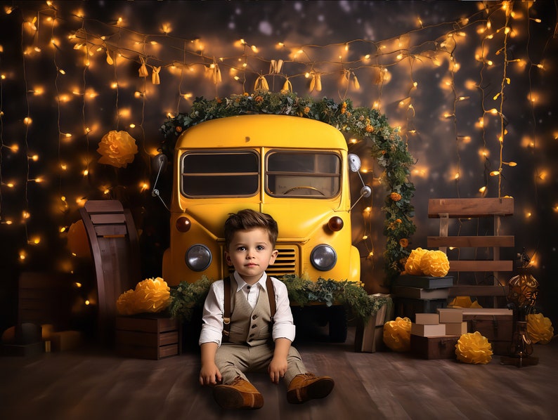 Yellow Bus Digital Cake Smash Backdrop Wheels on the Bus Backdrop Baby ...