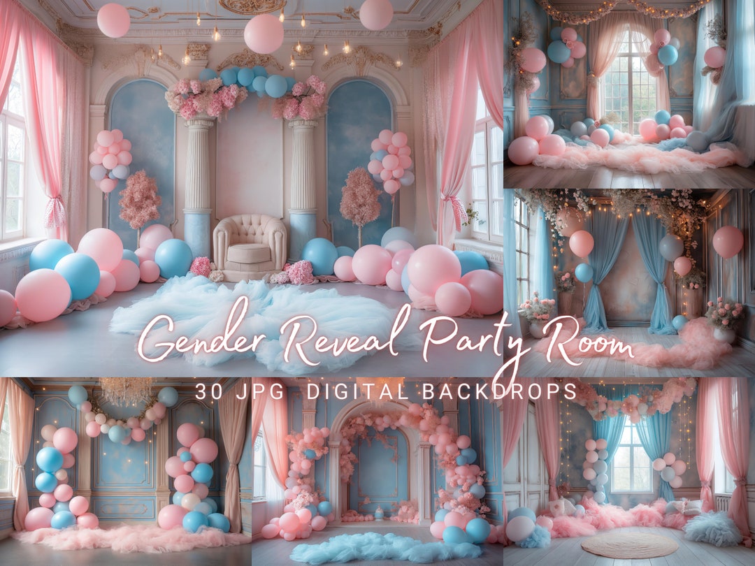 Gender Reveal Digital Backdrop Party Room Digital Background Baby Pink ...