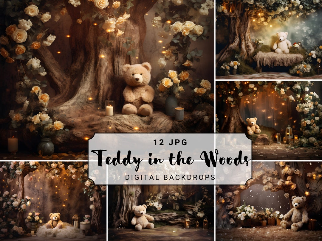 Teddy in the Woods Digital Backgrounds Cake Smash Teddy Bear Baby ...