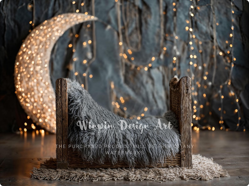 Crescent Moon Newborn Digital Backdrop – Boho Bassinet Baby Portrait ...