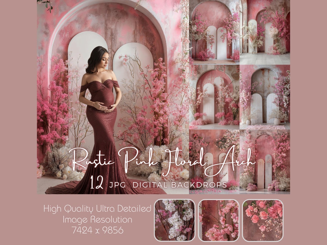 Pink Floral Arch Digital Background – Maternity Backdrop, Floral Studio ...