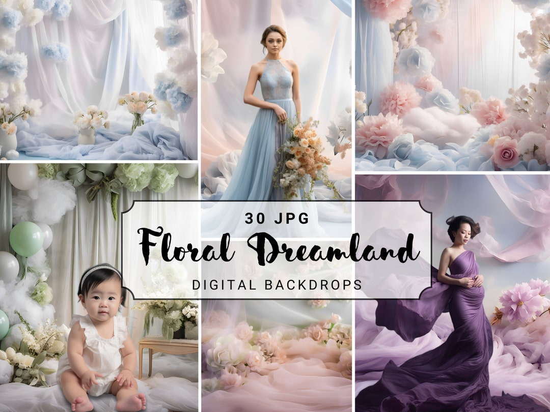 Floral Dreamland Digital Backdrop Maternity Photoshoot Overlay Floral ...